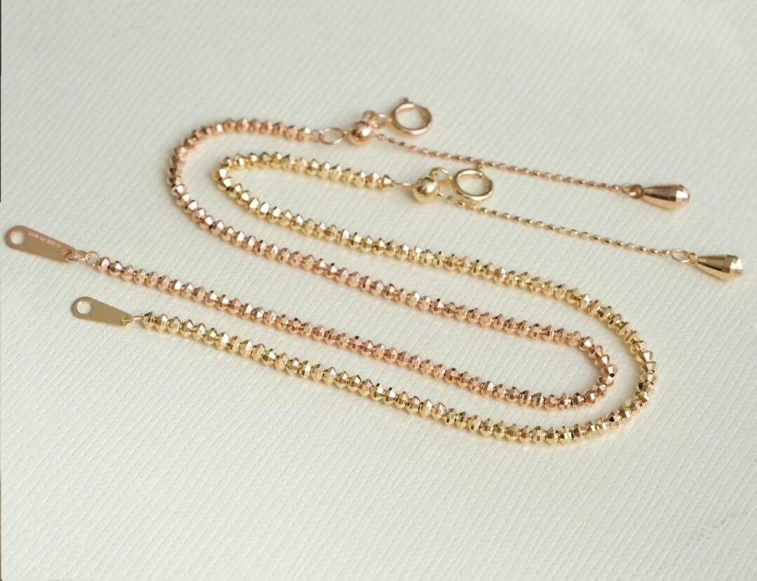 18K SOLID GOLD Beads Bracelet, Solid Gold Stacking Bracelet, Dainty ...