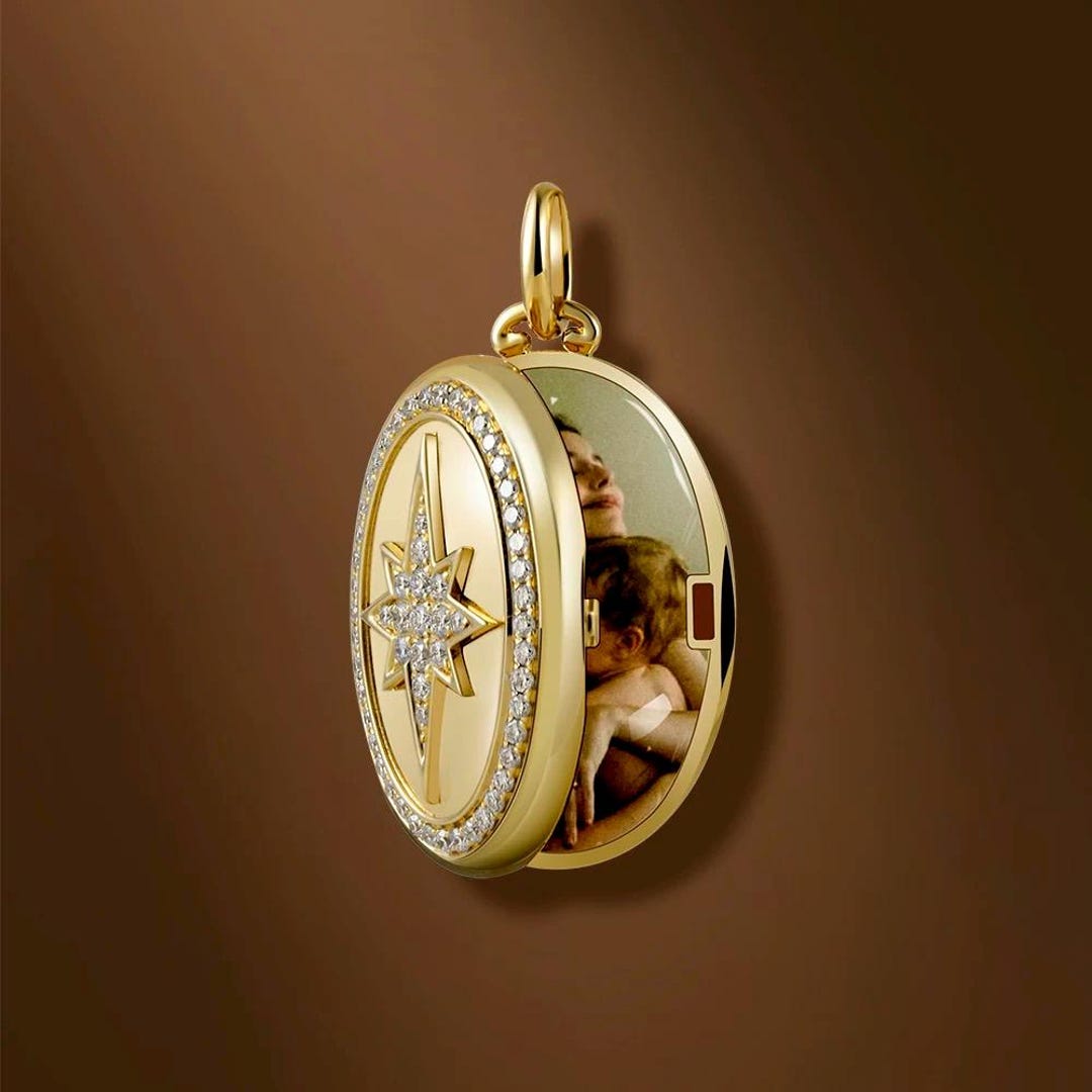 14K Solid Gold Locket, Custom Photo Pendant, Gold Locket With Picture ...