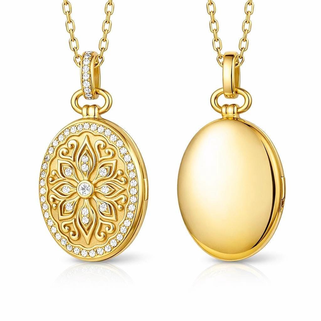 14k Solid Gold Locket, Custom Photo Pendant, Gold Locket With Picture ...