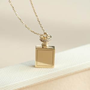 14K Solid Gold Personalised Perfume Bottle Necklace, Solid Gold Perfume ...