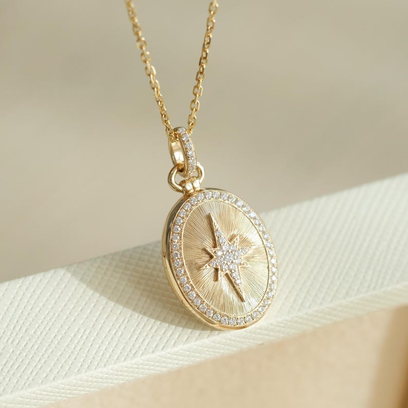 14K Solid Gold Locket, Custom Gold Locket, Gold Locket With Picture ...