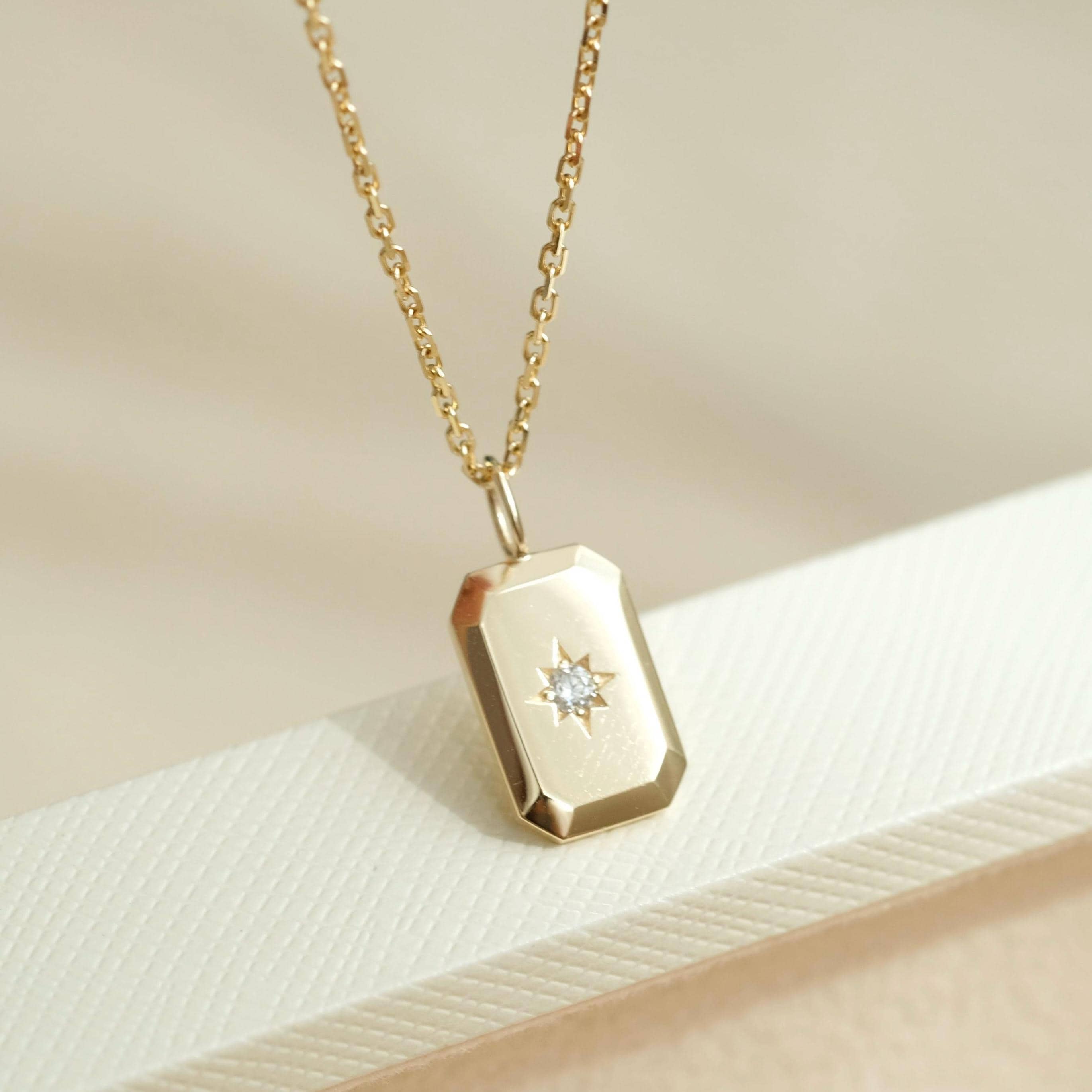 14k Solid Gold Rectangle Pendant, Teardrop Pendant, Rectangular Pendant ...