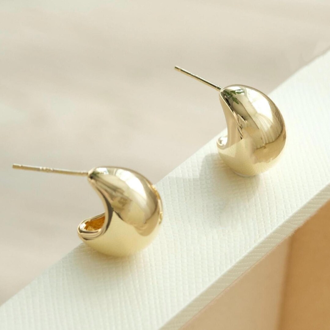 14K SOLID Gold Thick Chubby Huggie Earrings, Big Ball Earrings, Chunky ...