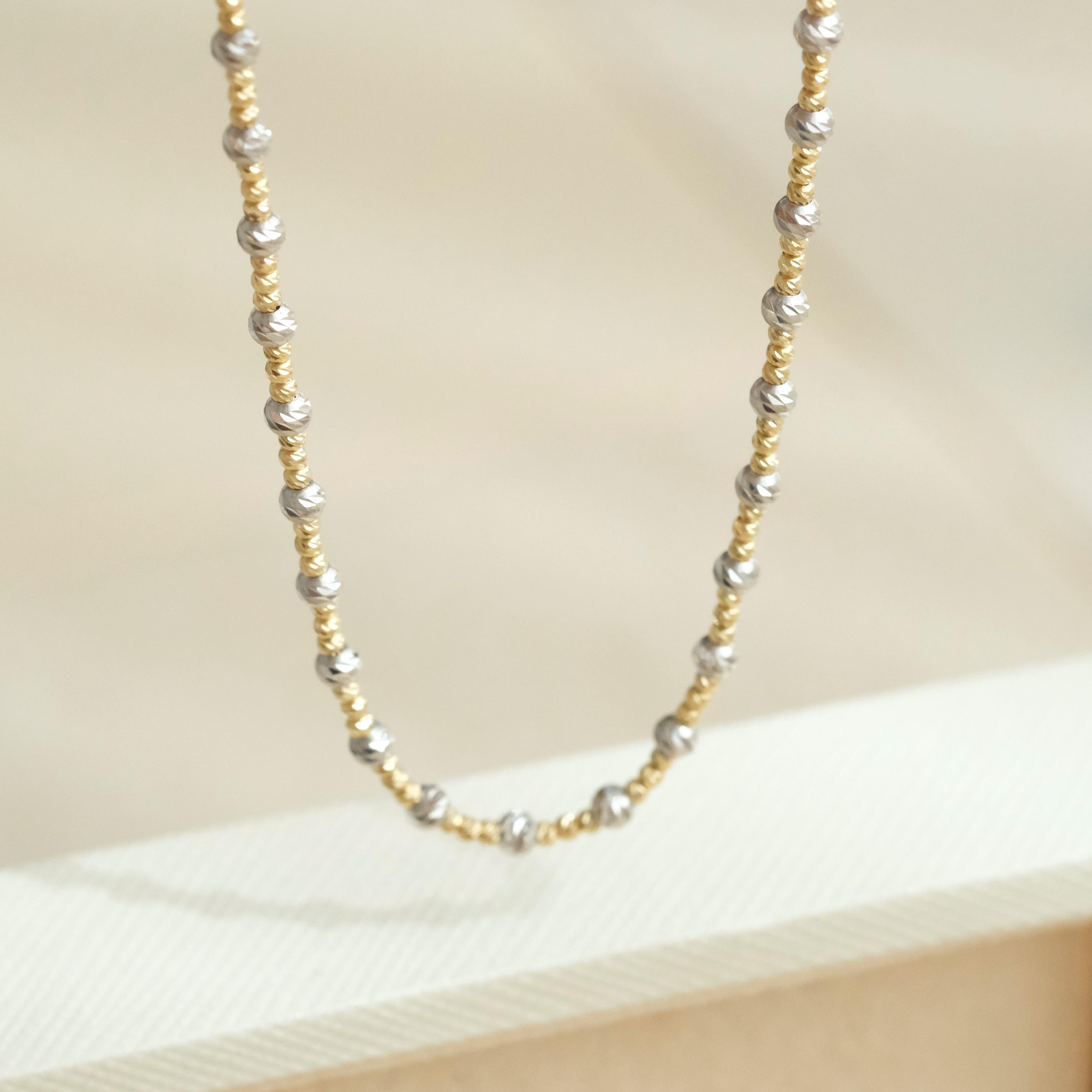 18K SOLID GOLD Two Tone Beads Bracelet, Solid Gold Stacking Bracelet ...