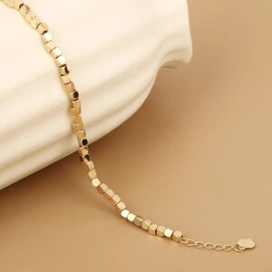 18K SOLID GOLD Square Beads Bracelet, Solid Gold Stacking Bracelet ...