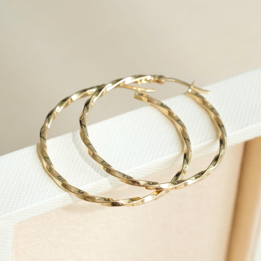 18K Solid Gold Hoop Earrings 20mm/25mm/30mm/35mm/40mm, Gold Hoop ...