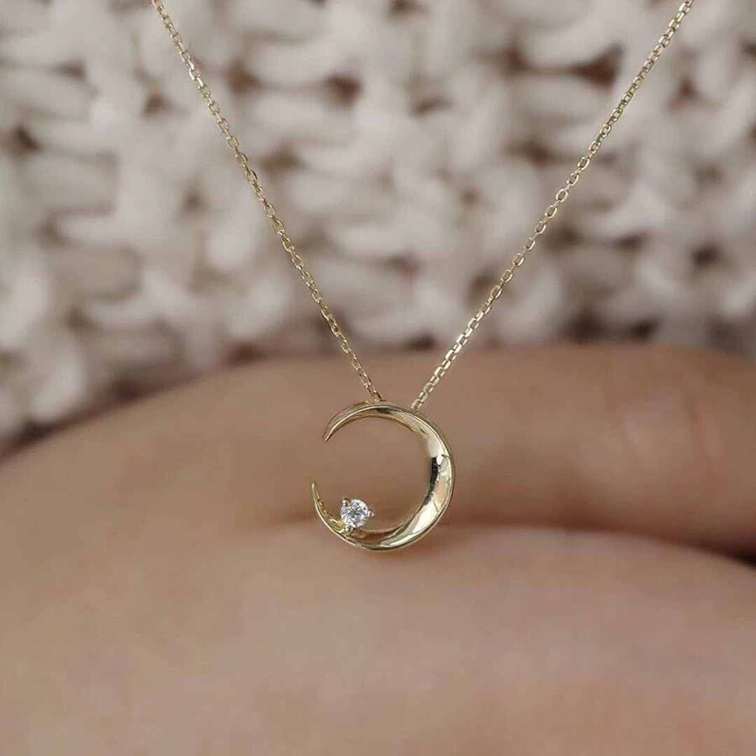 9K SOLID GOLD Moon Pendant, Moon Design Pendant, Solid Gold Moon ...