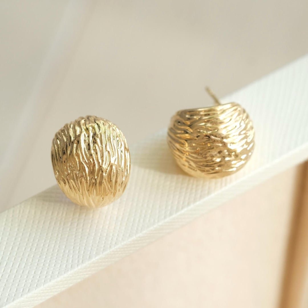 18K SOLID Gold Thick Chubby Huggie Earrings, Big Ball Earrings, Chunky ...