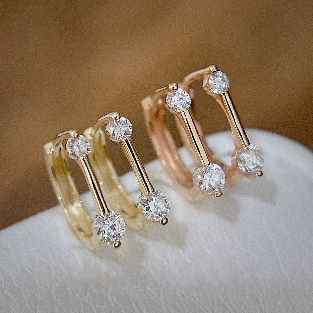 18K Solid Gold Mini Diamond Huggies, Small Diamond Hoops, Dainty ...