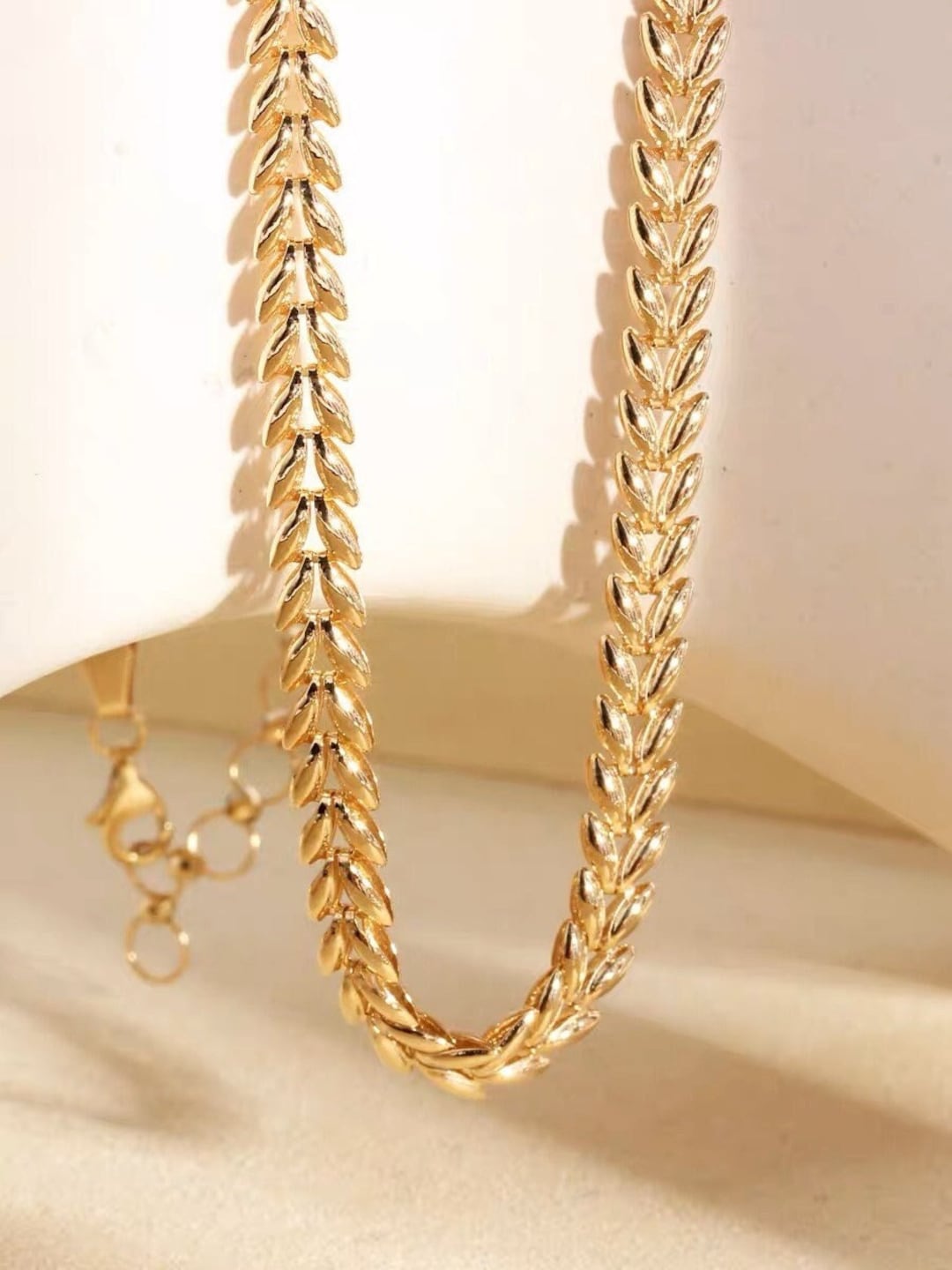 18K Solid Gold Wheat Chain Necklace Thick Herringbone Chain - Etsy