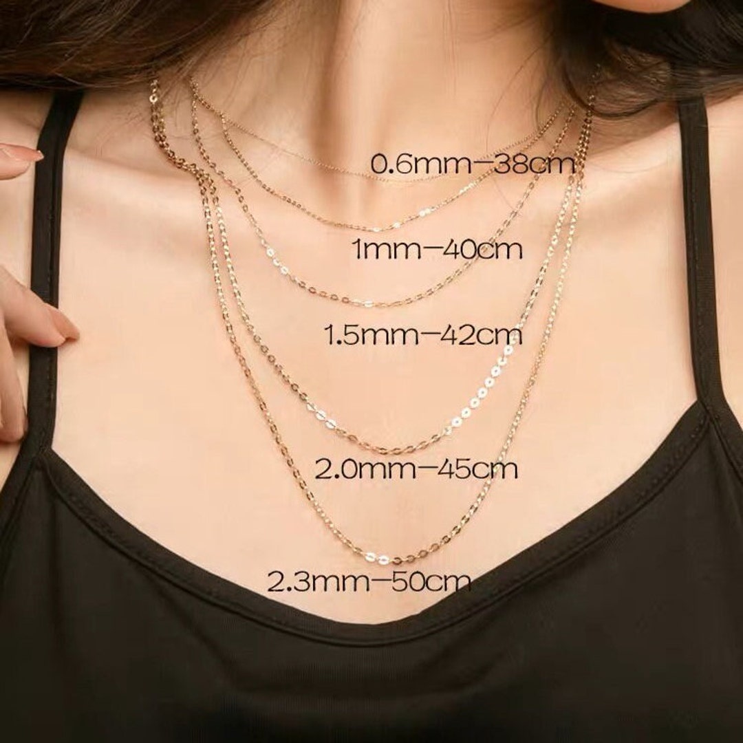 14K Solid Gold Trace Chain Varies Length and Width 38cm/40cm/42cm/45cm/50cm, Fine Delicate ...