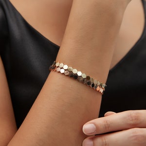 14K/18K SOLID GOLD Honeycomb Bracelet, 18K Solid Gold Bangle, Handmade Bangle Bracelet ...