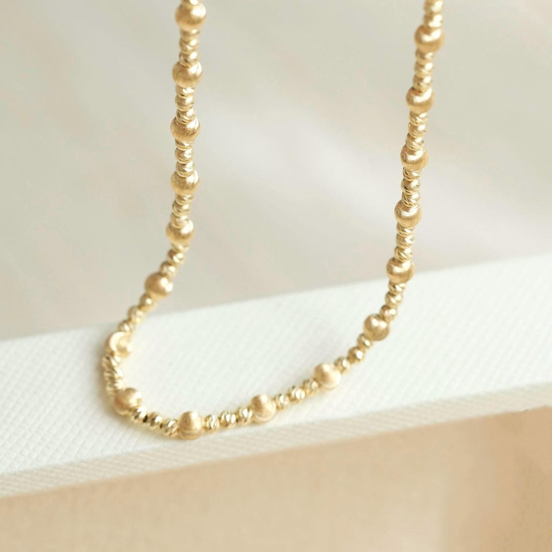 18K SOLID GOLD Beads Bracelet, Solid Gold Stacking Bracelet, Dainty ...