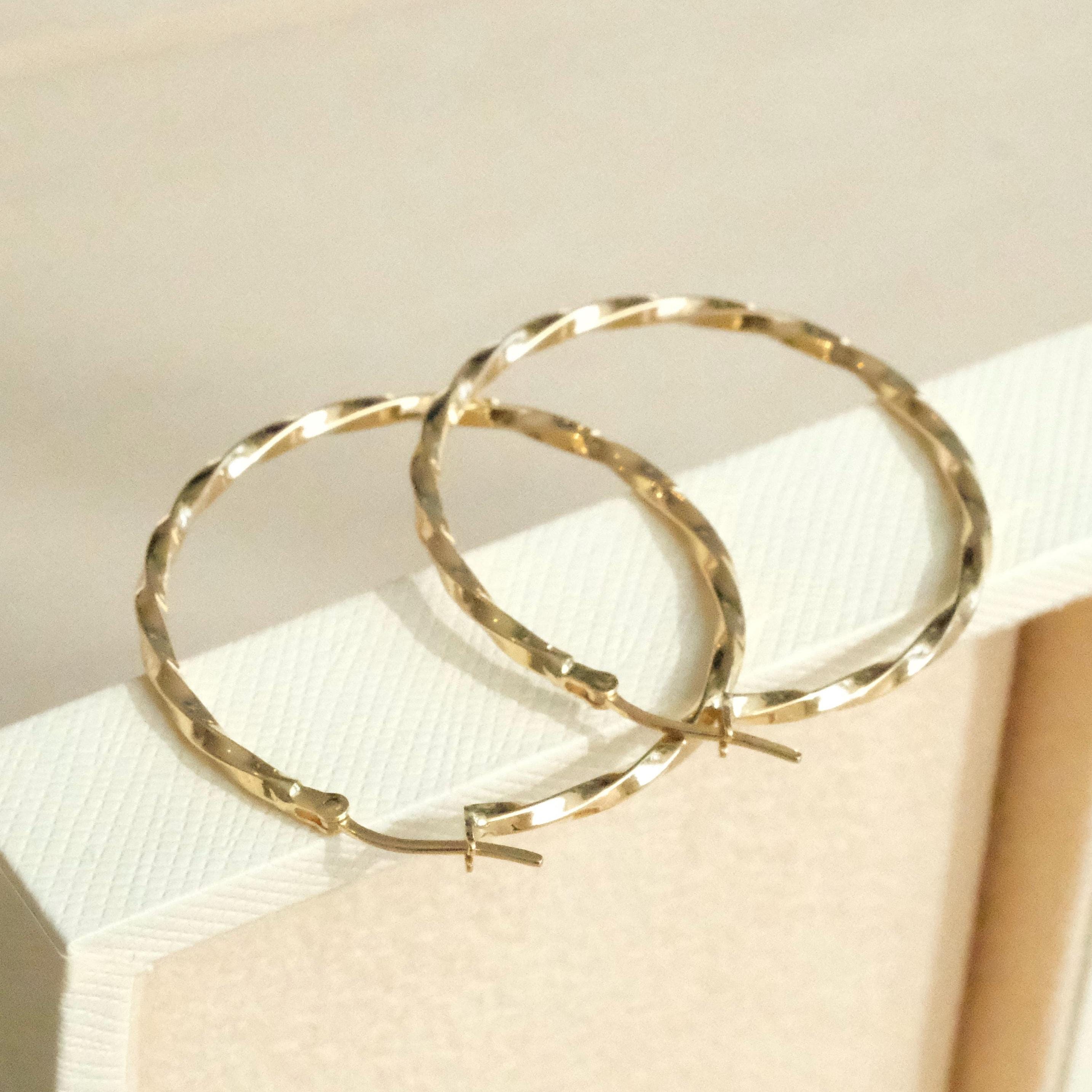 18K Solid Gold Hoop Earrings 20mm/25mm/30mm/35mm/40mm, Gold Hoop ...
