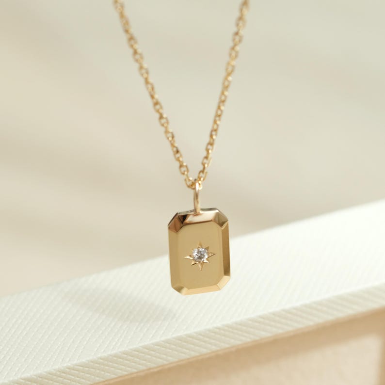 14k Solid Gold Rectangle Pendant, Teardrop Pendant, Rectangular Pendant ...
