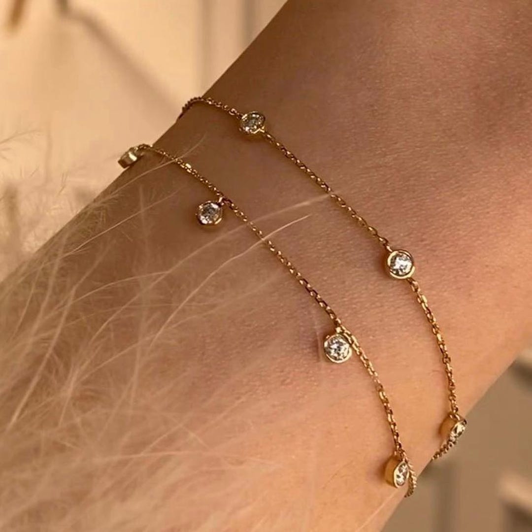 18K SOLID GOLD Diamond Bracelet, Floating Diamond Bracelet, Multi ...