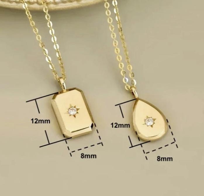 14k Solid Gold Rectangle Pendant, Teardrop Pendant, Rectangular Pendant ...