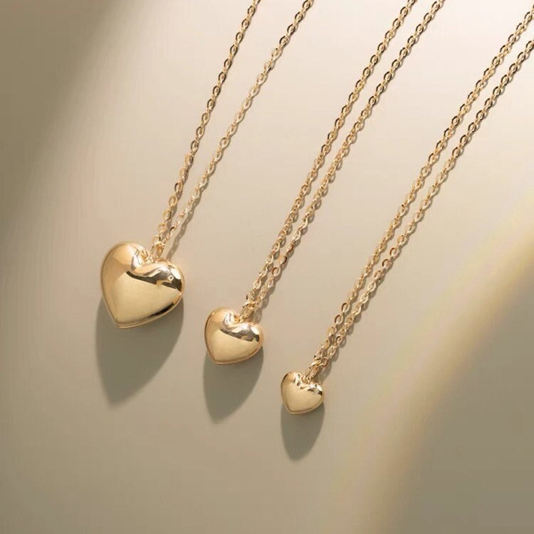 14K Solid Gold Heart Necklace, Tiny Heart Pendant, Love Necklace ...