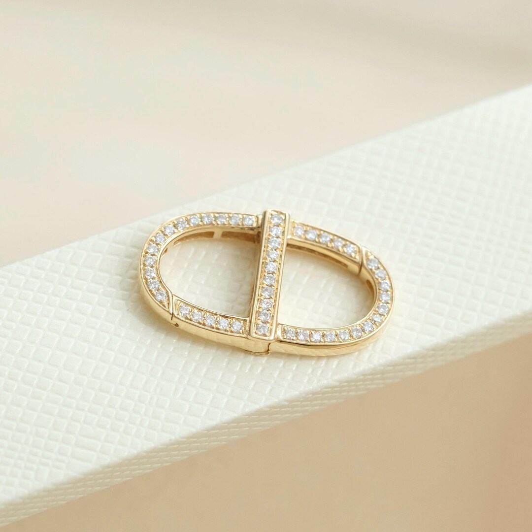 18K Solid Gold Diamond Connector Clasp, Charm Push Closure, Openable ...