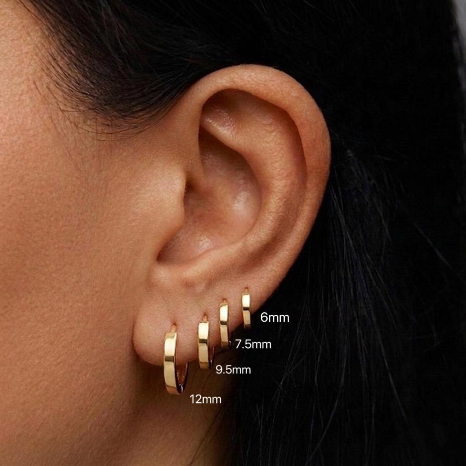 14K Solid Gold Plain Hoop Earring, Gold Hoop Earring, Small Plain ...