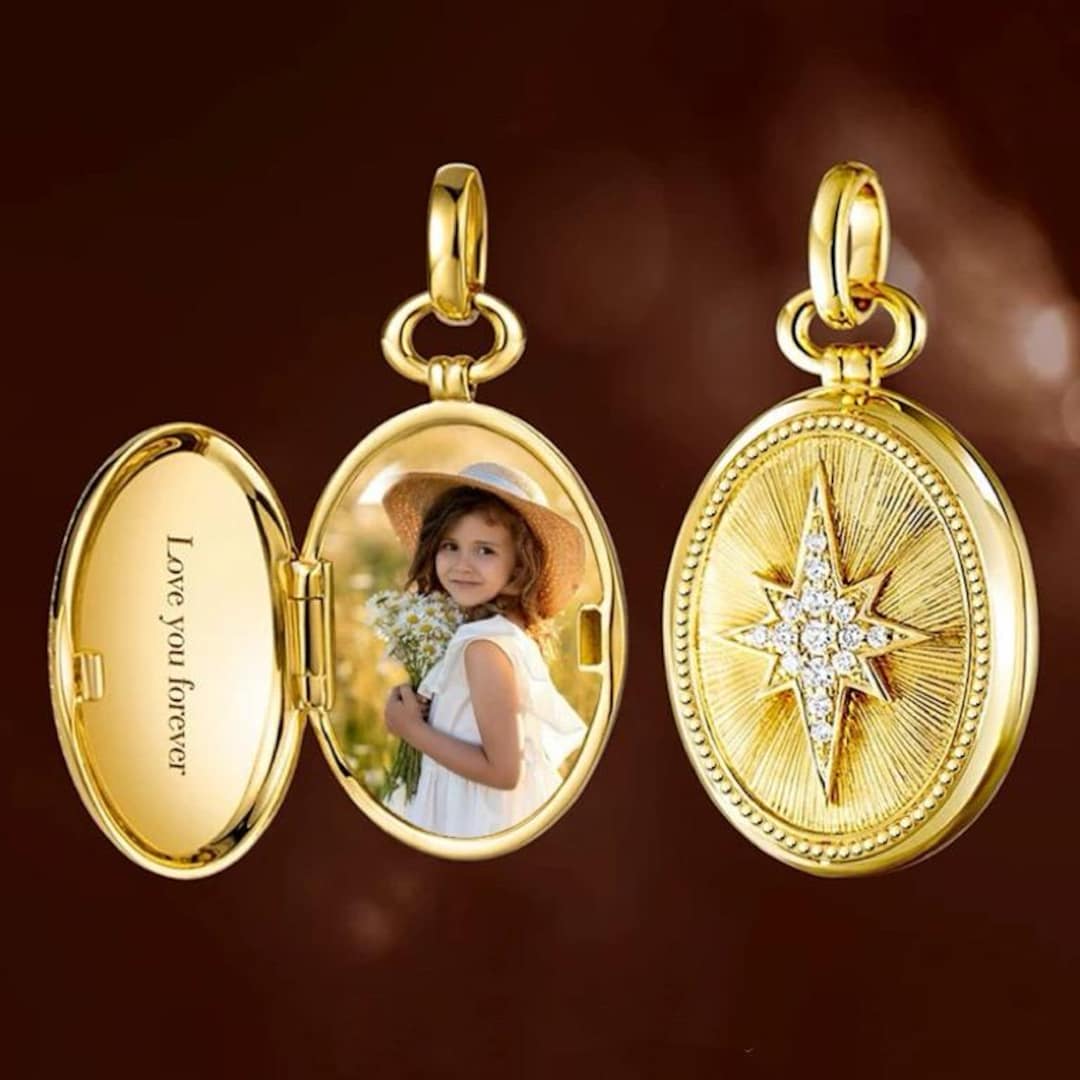 14K/18K Solid Gold Locket, Custom Gold Locket, Gold Locket With Picture ...