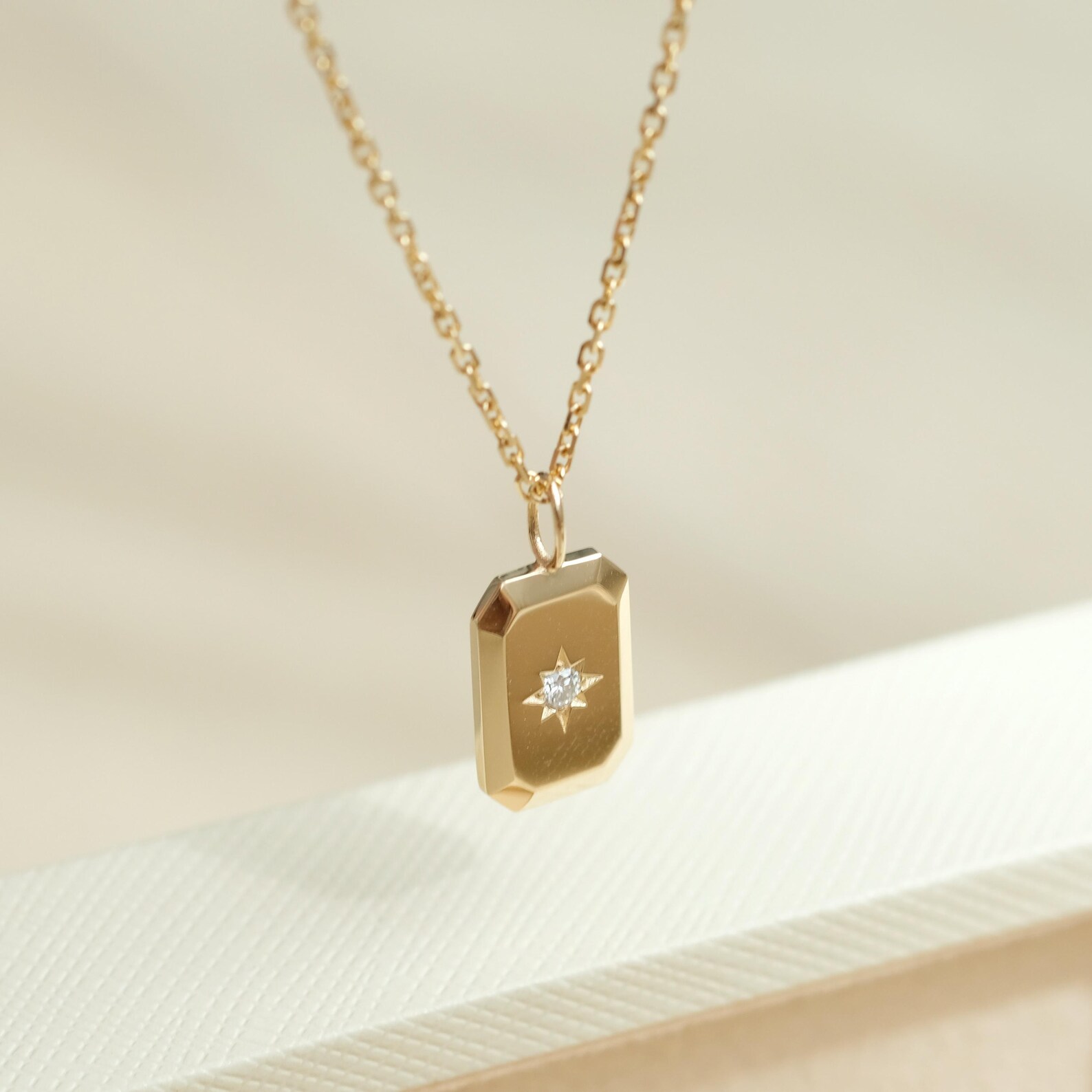14k Solid Gold Rectangle Pendant, Teardrop Pendant, Rectangular Pendant ...