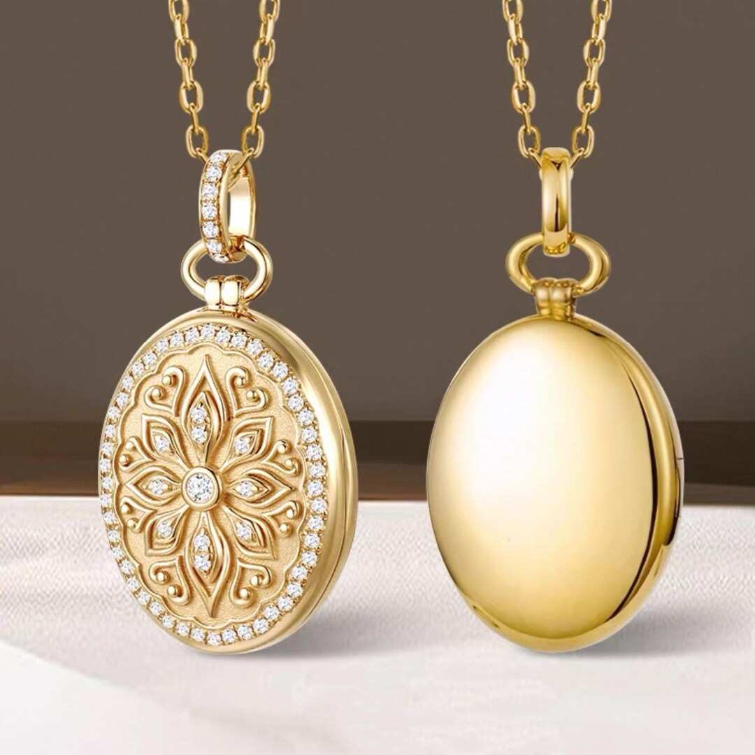 14k Solid Gold Locket, Custom Photo Pendant, Gold Locket With Picture ...