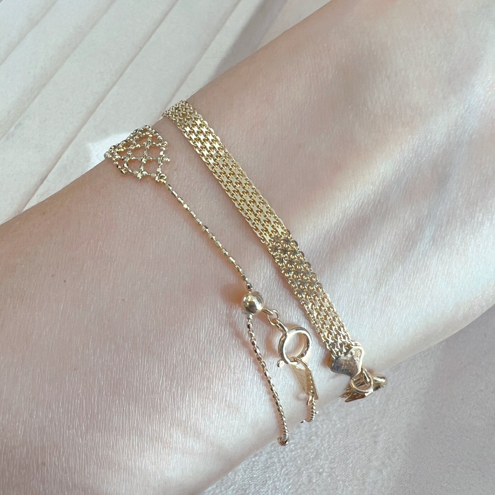 18K Solid Gold Bismark Chain Bracelet, Vintage Mesh Bracelet Gold ...