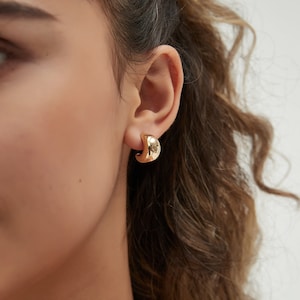 14K SOLID Gold Thick Chubby Huggie Earrings, Big Ball Earrings, Chunky ...