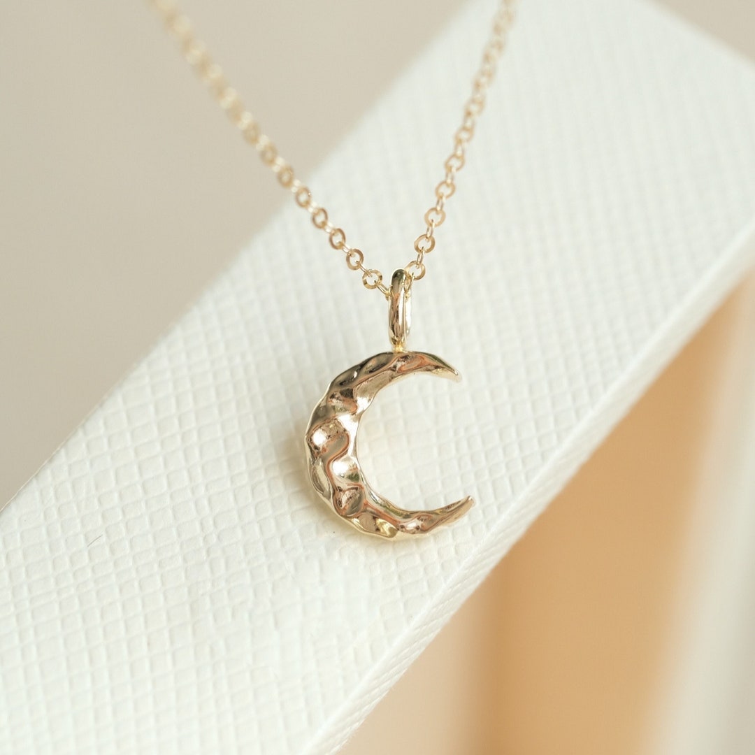 14k SOLID GOLD Moon Pendant, Moon Design Pendant, Solid Gold Moon ...