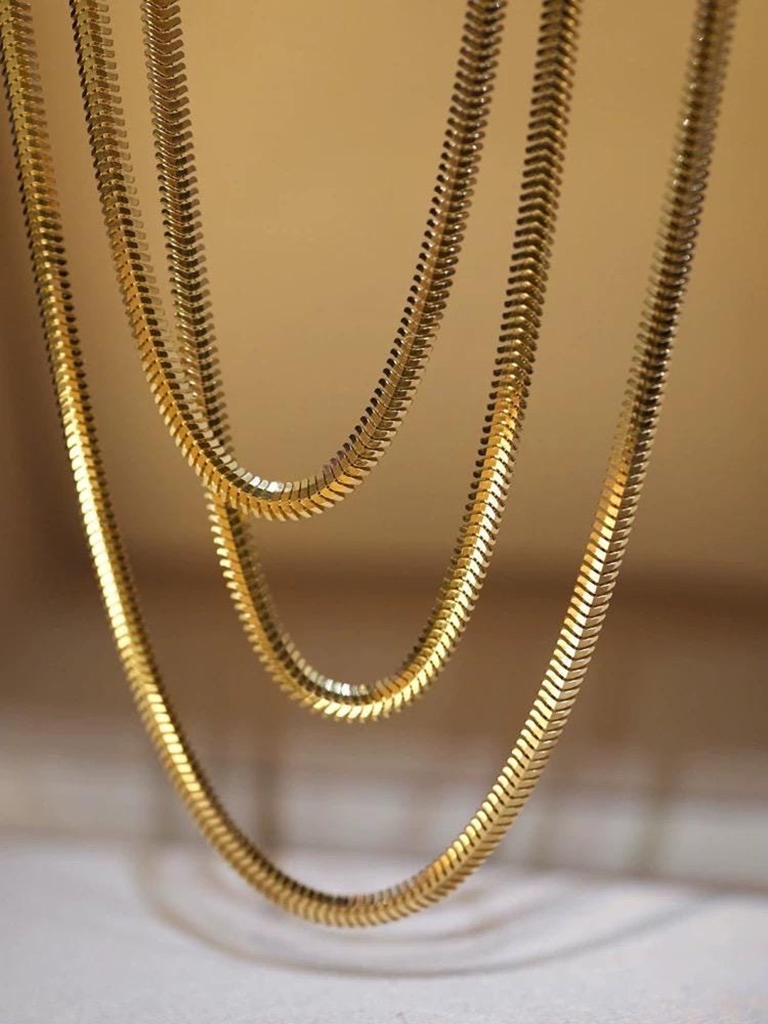 18K Solid Gold 2.5mm Soft Herringbone Flat Chain Necklace, 18k Flat ...