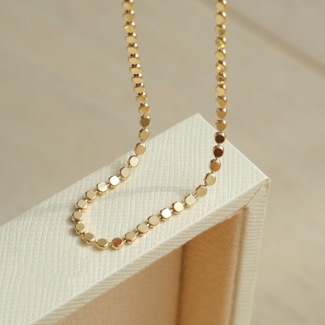 14K SOLID GOLD Beads Bracelet, Gold Stacking Bracelet, Dainty Chain ...