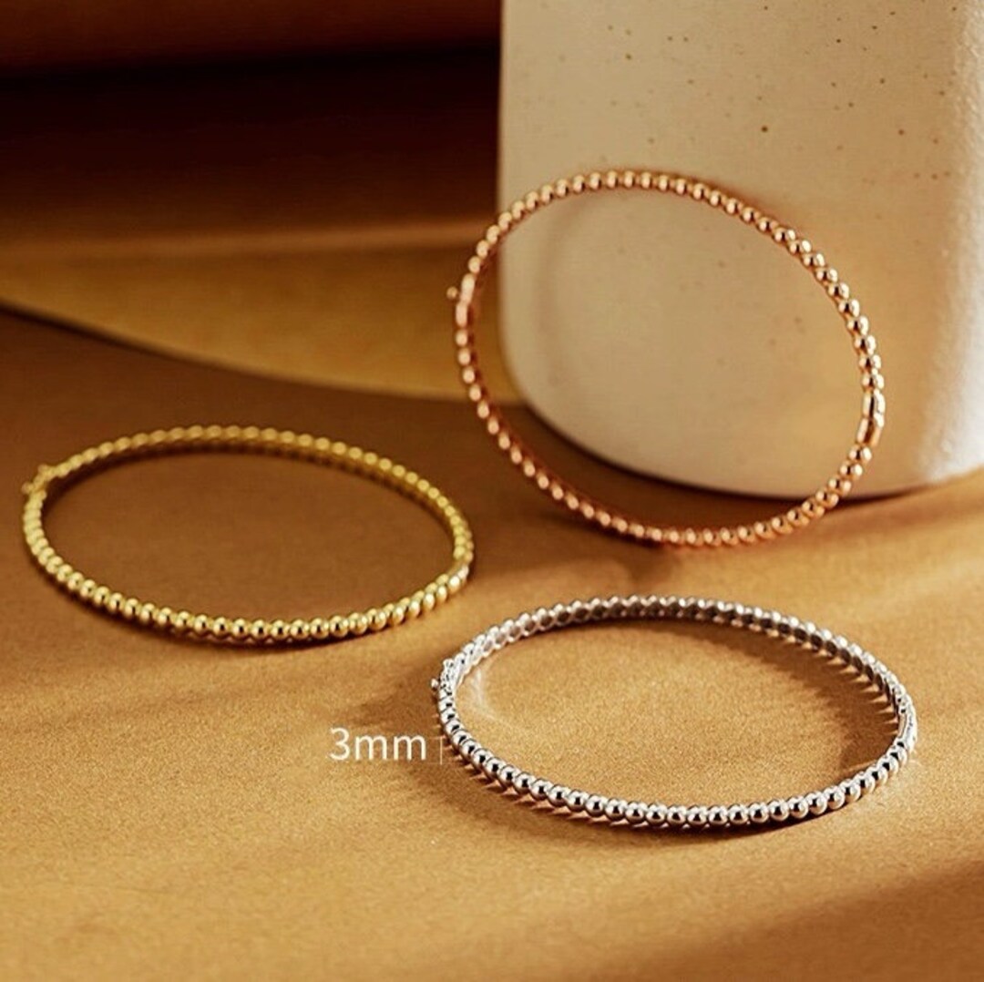 14k Solid Gold Beads Bangle, Solid Gold Stacking Bracelet, Dainty Chain ...