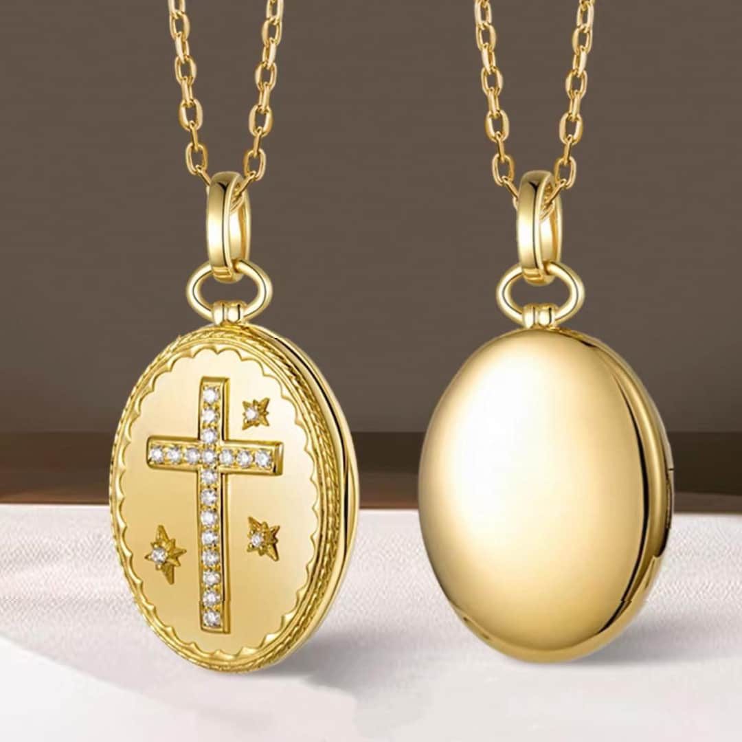 14k/18k Solid Gold Locket, Custom Photo Pendant, Gold Locket With ...