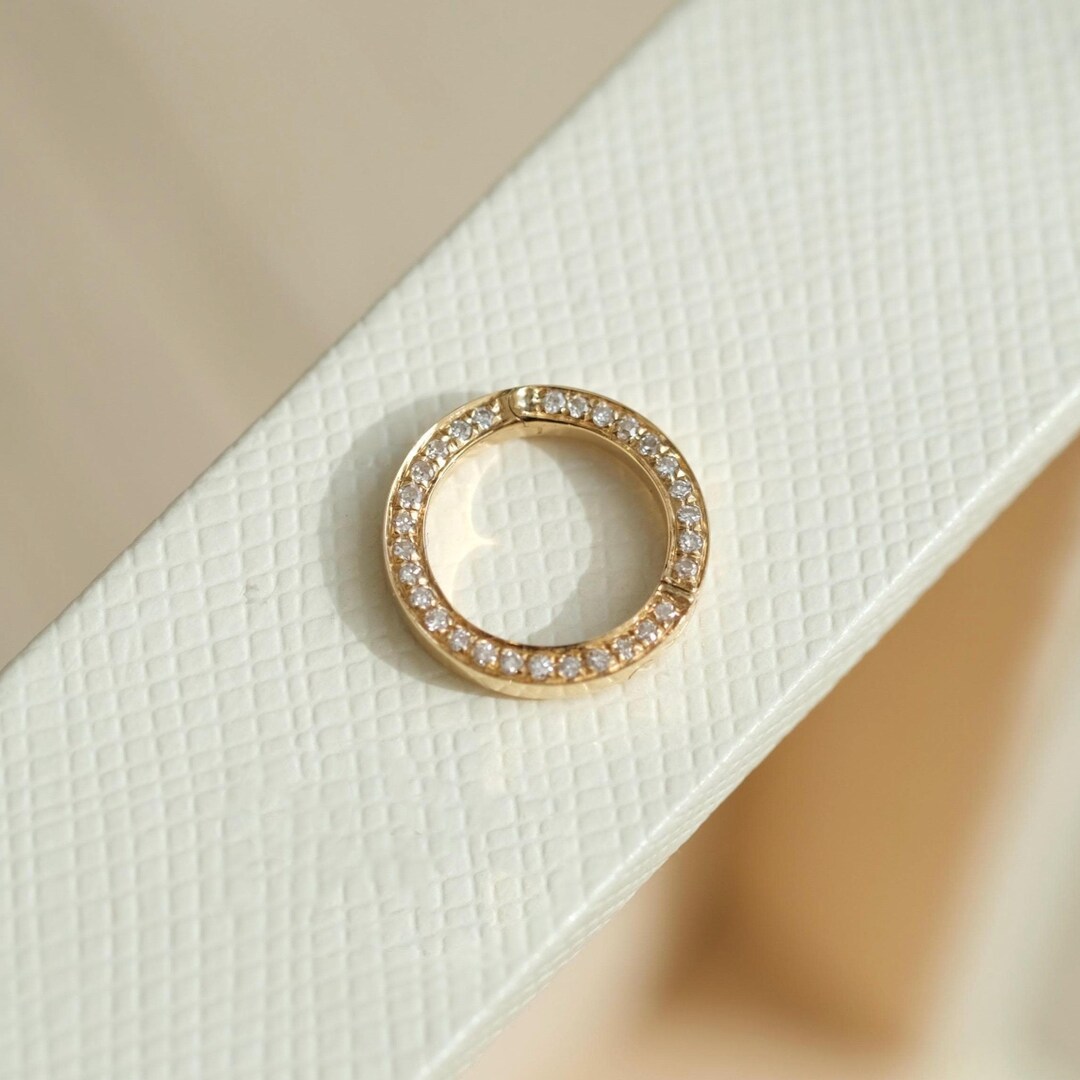 18K Solid Gold Circle Diamond Connector Clasp, Openable Lock Extender ...