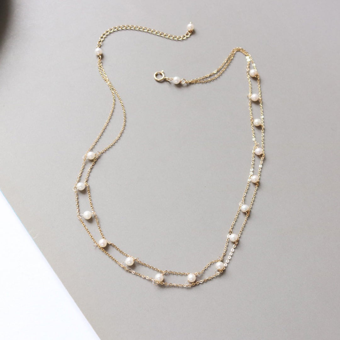 14K Solid Gold Pearl Choker, Dainty Pearl Necklace, Solid Gold Single ...