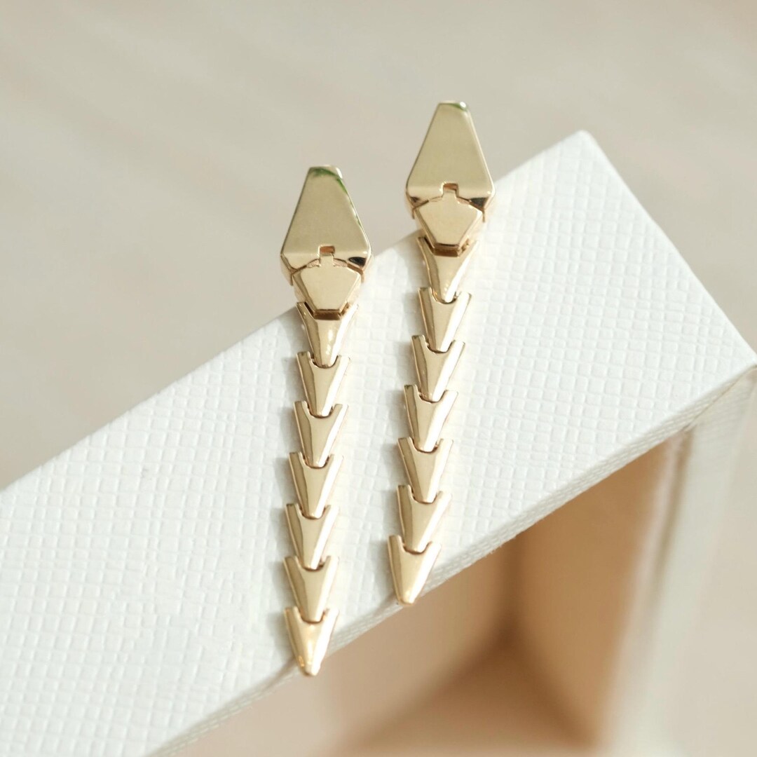 18K Solid Gold Snake Earrings, Gold Snake Bone Earrings, ,rolling ...