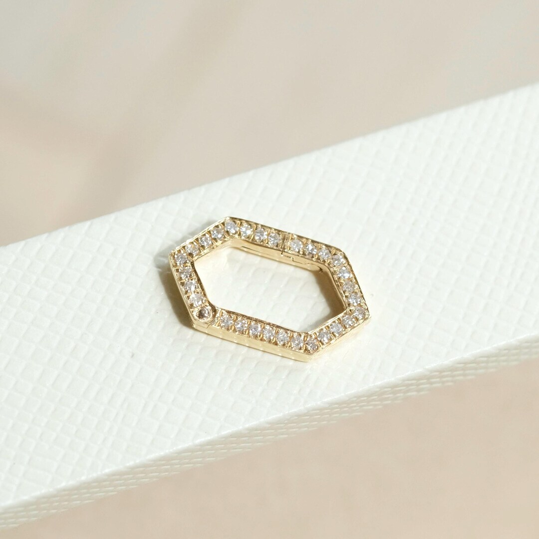 18K Solid Gold Diamond Connector Clasp, Charm Push Closure, Openable ...