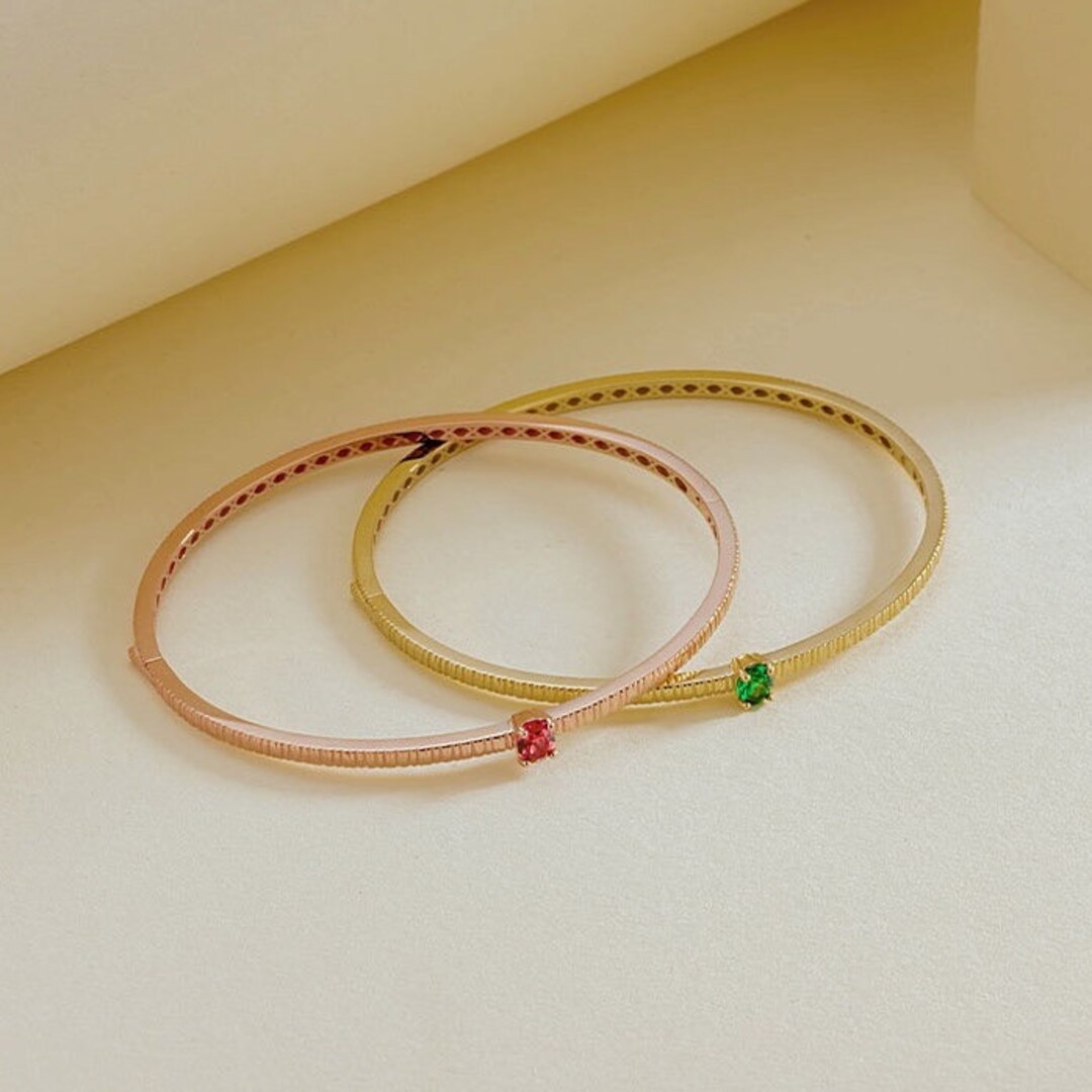 14K SOLID GOLD Textured Bangle, Solid Gold Ruby/emerald Bangle ...