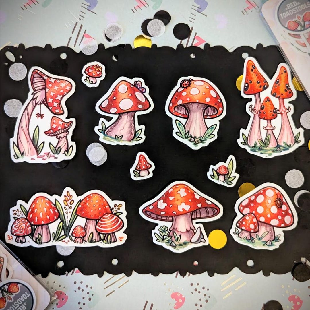 Red Toadstools | Vinyl Artist Sticker Set | Cute Nature Fly Agaric ...