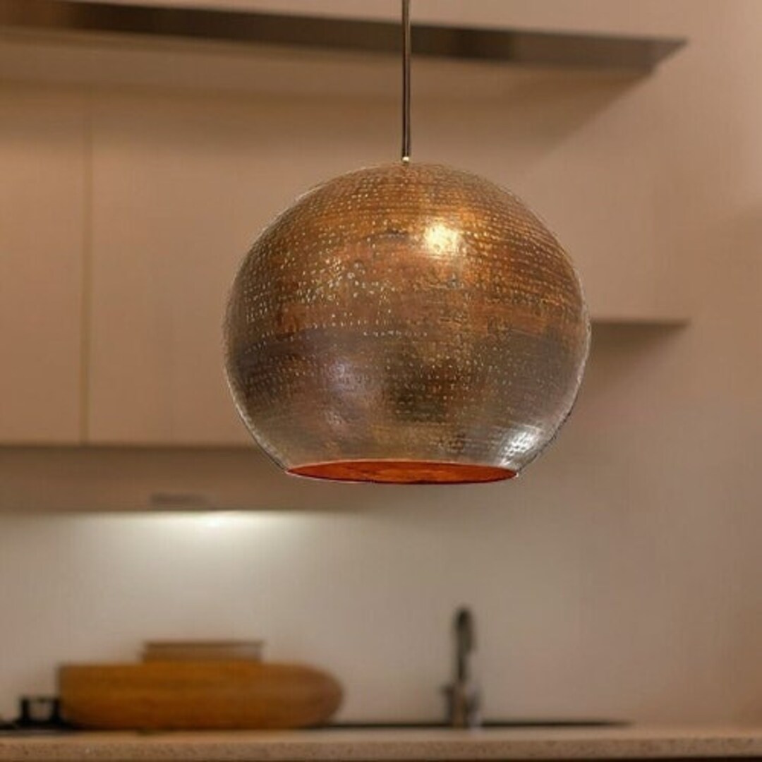 Hammered Copper Kitchen Island Lighting Aged Copper Pendant Light ...