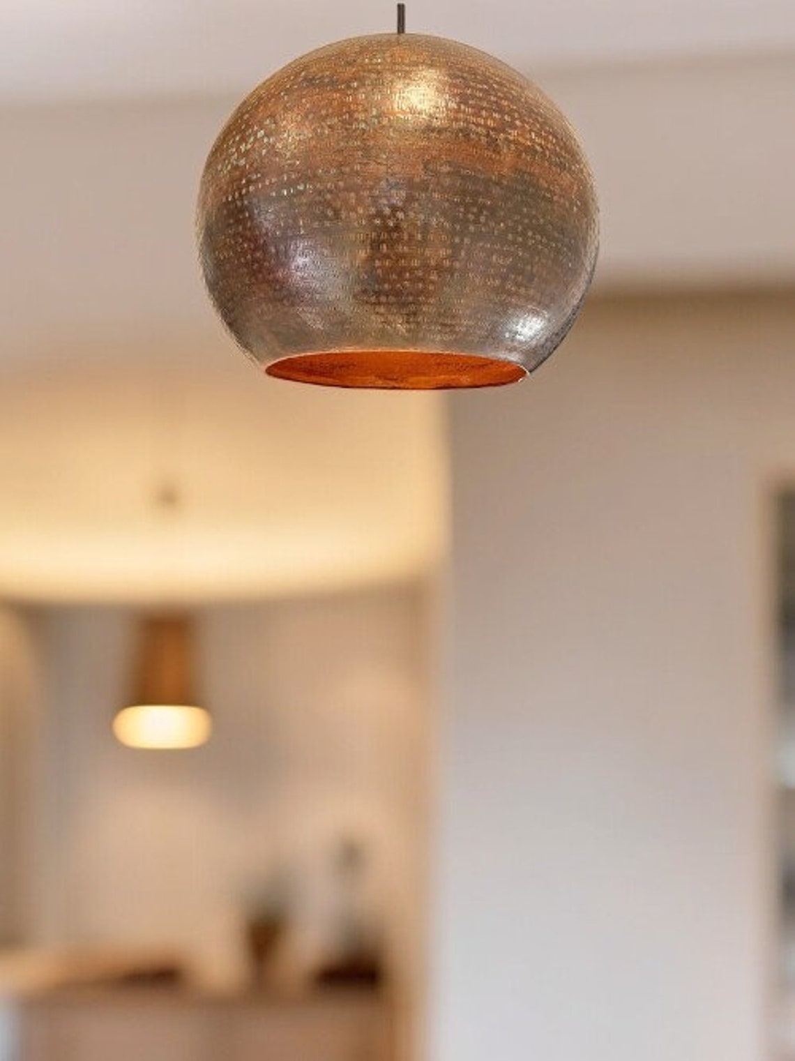 Hammered Copper Kitchen Island Lighting Aged Copper Pendant Light ...