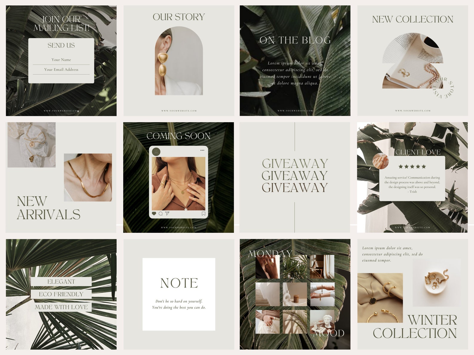 80 Tropical Instagram Template for Canva, Social Media Templates, Post ...