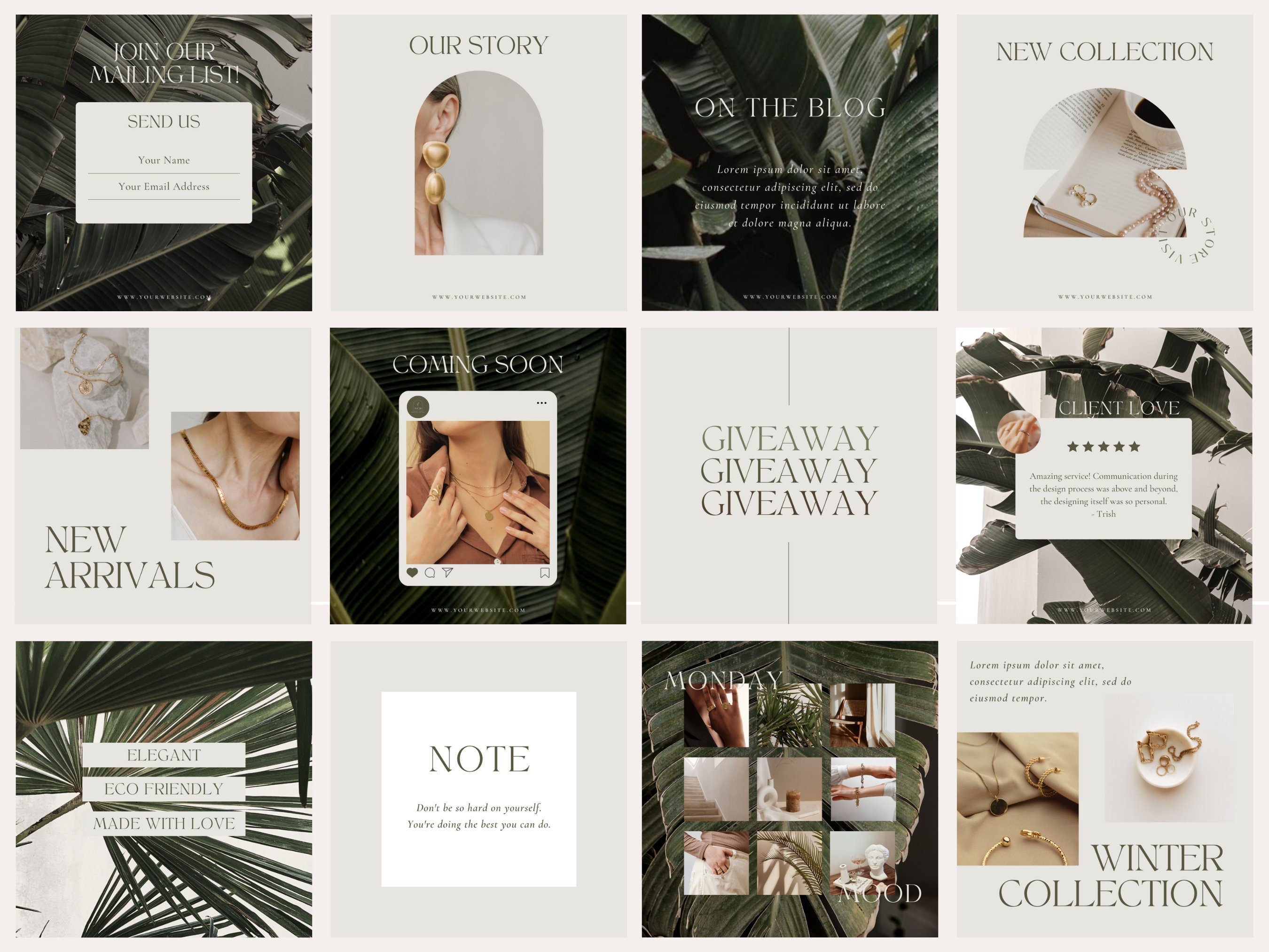80 Tropical Instagram Template for Canva, Social Media Templates, Post ...