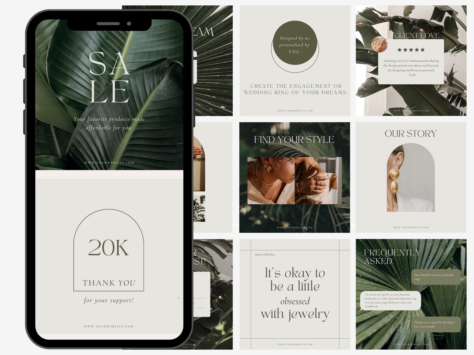 80 Tropical Instagram Template for Canva, Social Media Templates, Post ...