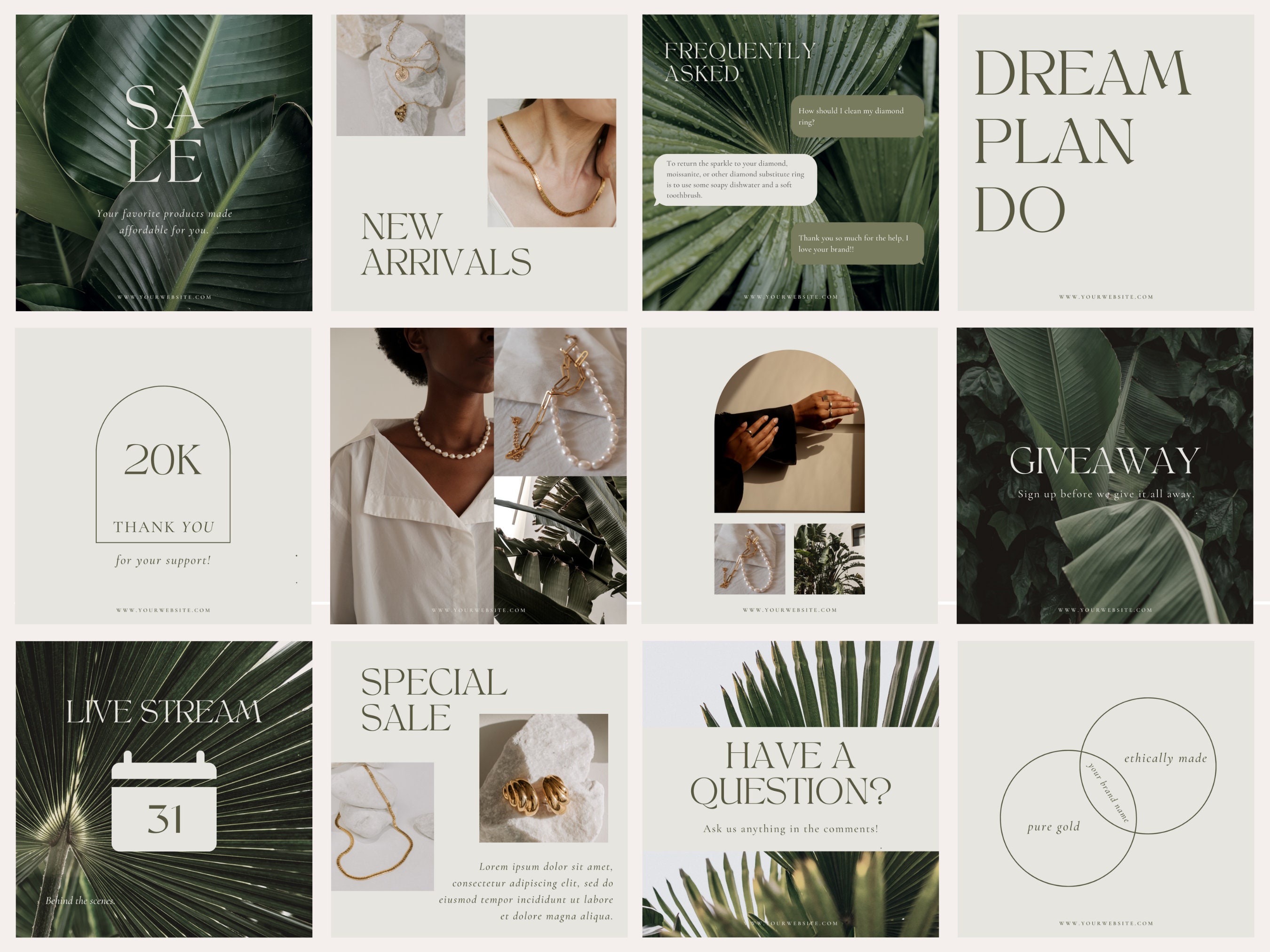 80 Tropical Instagram Template for Canva, Social Media Templates, Post ...