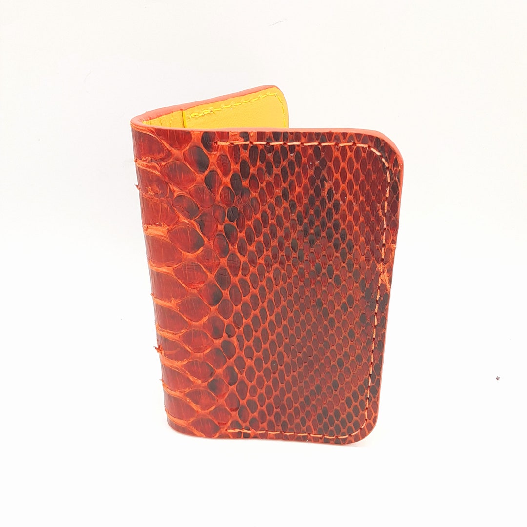 Handmade Orange Python Leather Card Holder: Minimalist Bifold Wallet - Etsy