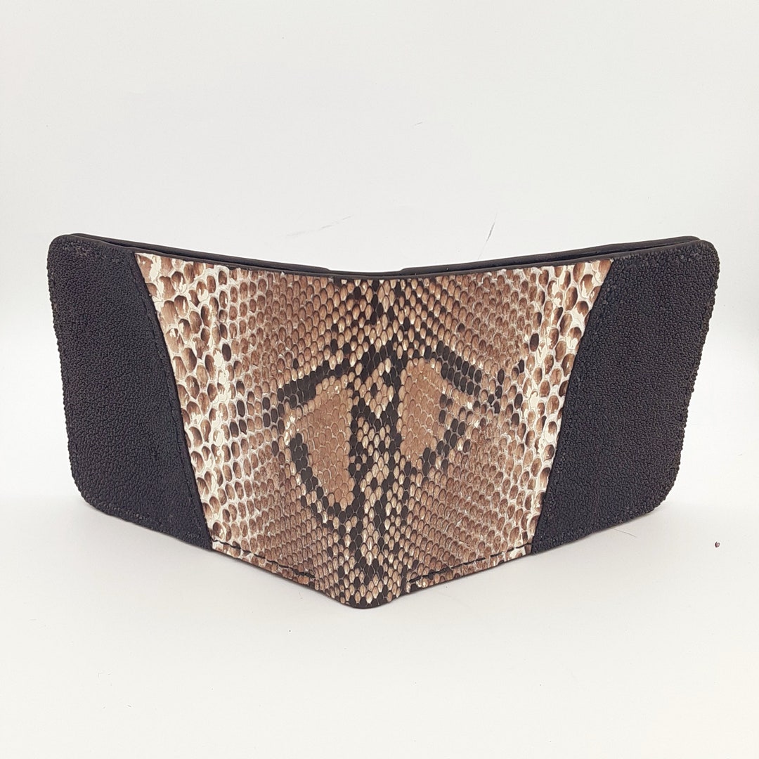 Custom Exotic Leather Bifold Wallet, Natural Python & Black Stingray ...