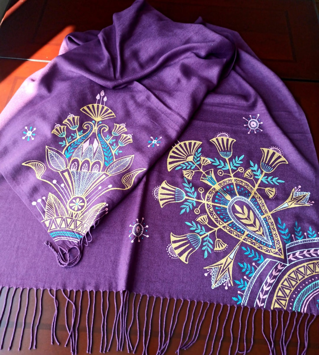 Tree of Life on Dark Violet Scarf Large Floral Scarf Wedding - Etsy