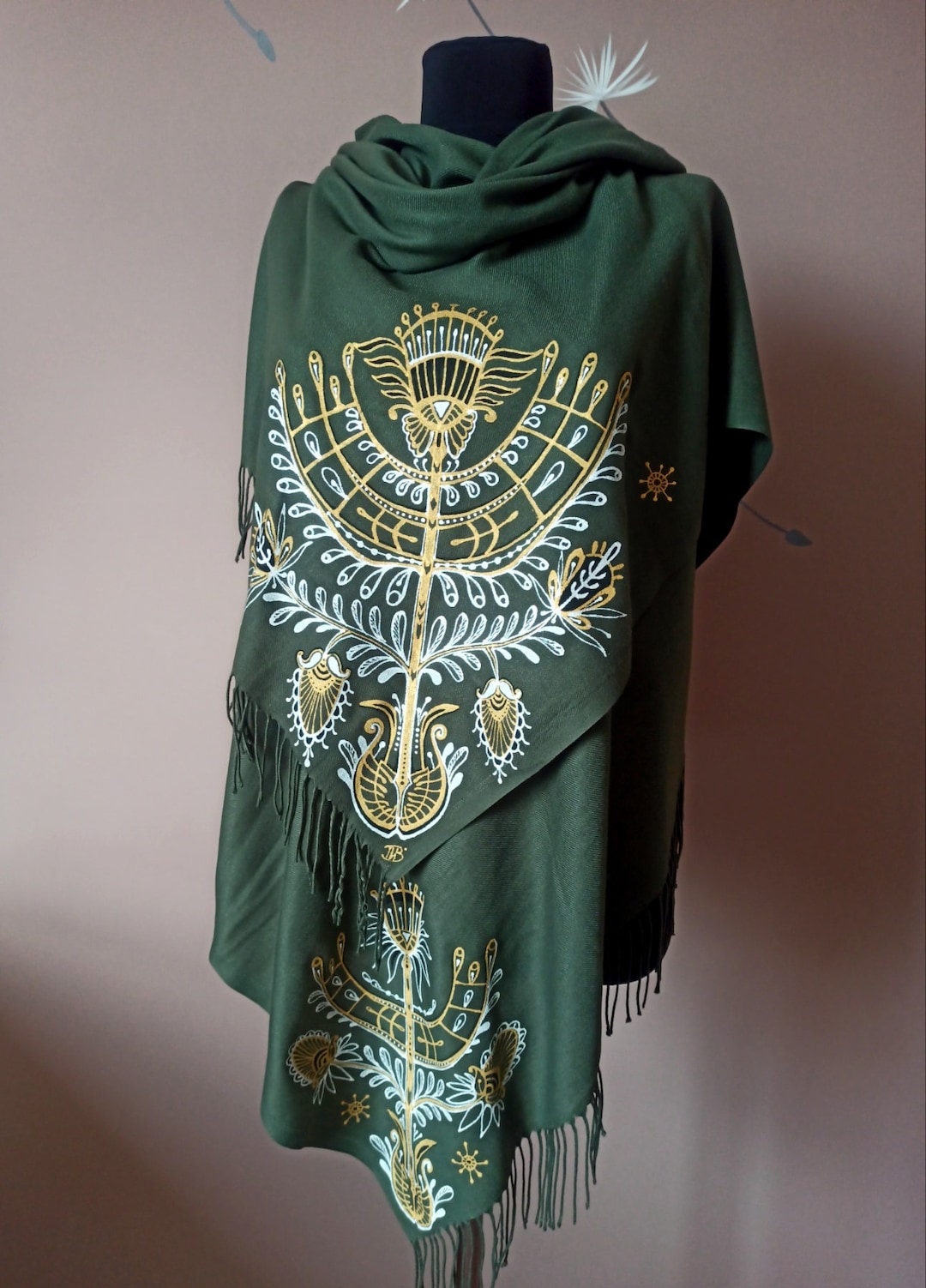 Tree of Life on a Green Stole Large Floral Scarf Wedding - Etsy UK